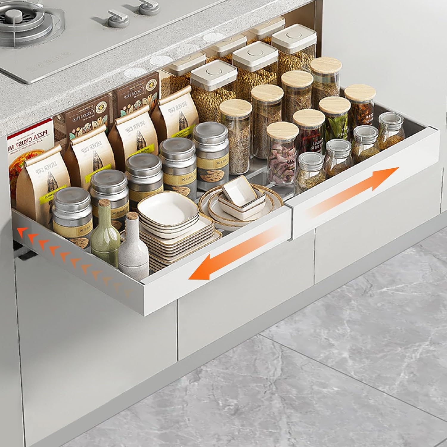 Large Pull-Out Cabinet Organizer, No-Drill Cabinet Drawers Expandable ...