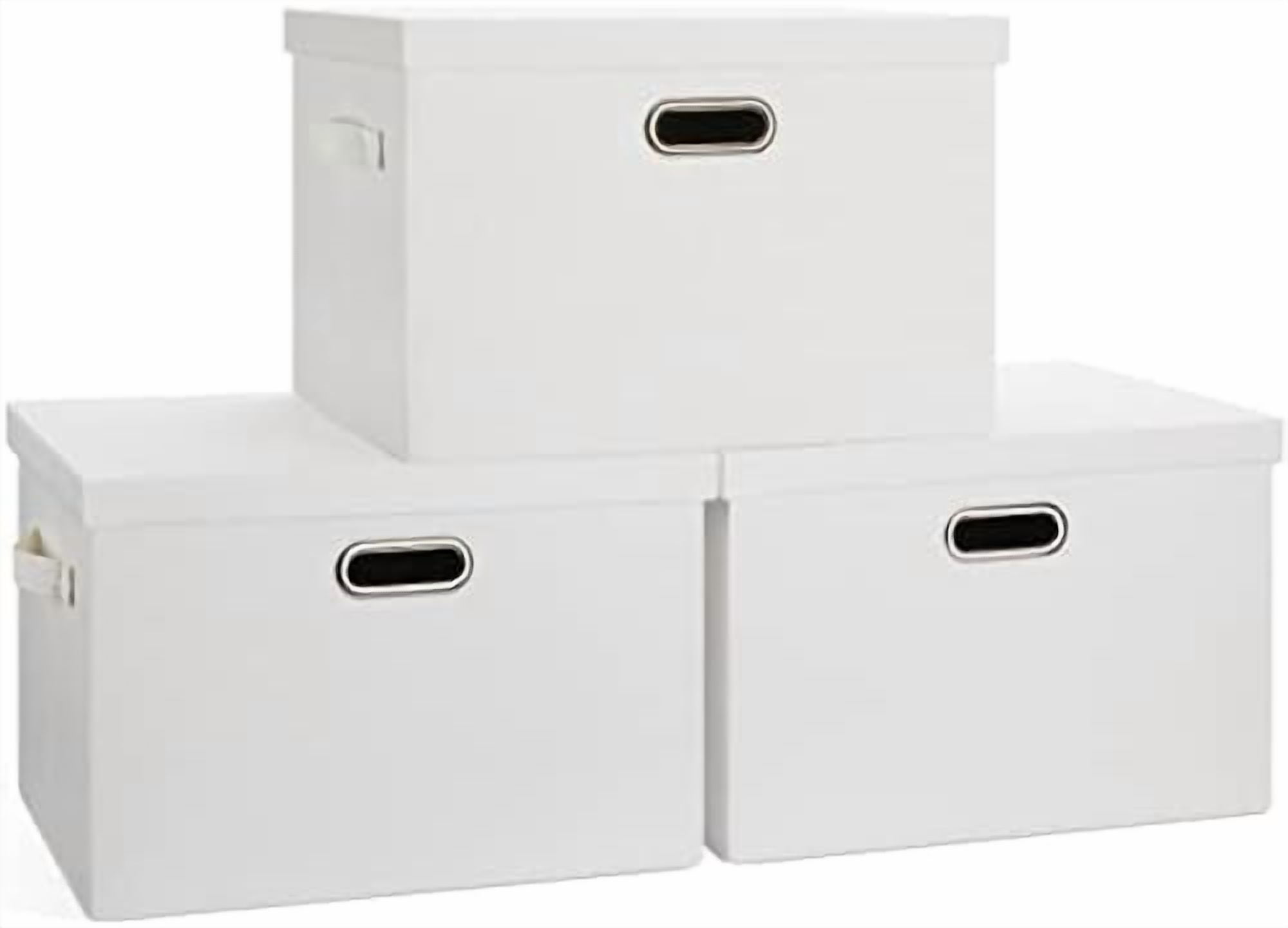 Large Quart Collapsible Stackable Storage Bins with Lids, 3 Packs Beige ...