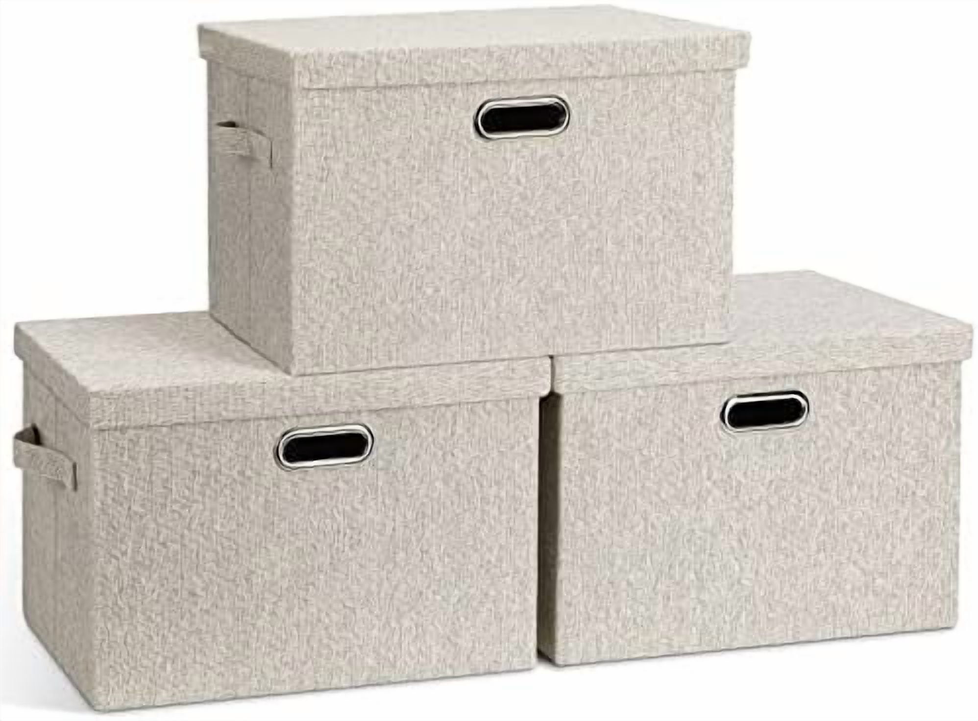 Large Quart Collapsible Stackable Storage Bins with Lids, 3 Packs Beige ...