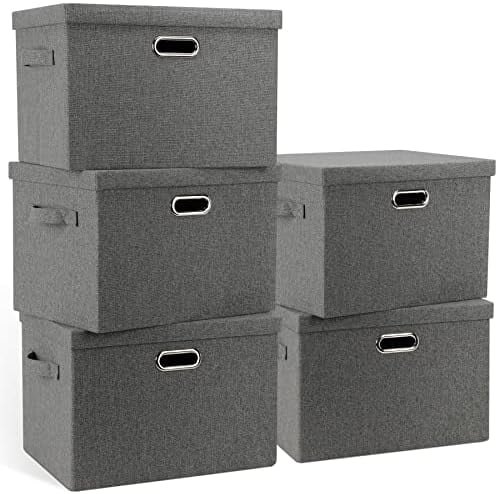 Large Quart Collapsible Stackable Storage Bins with Lids, 3 Packs Beige ...