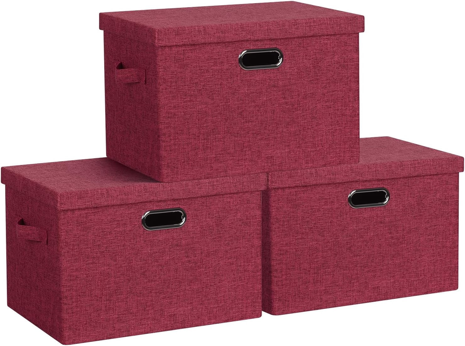Large Quart Stackable Storage Bins with Lids Packs Linen Fabric Closet ...