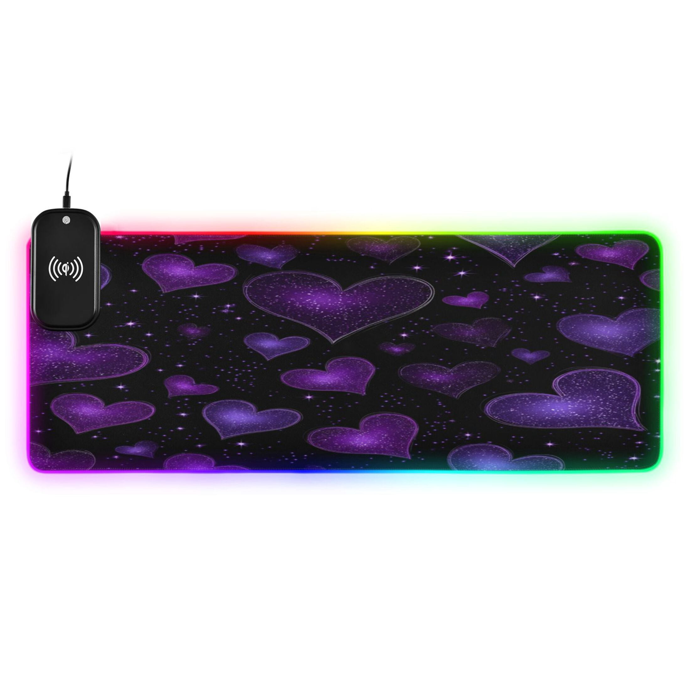 Large RGB Wireless Charging Mouse Pad Amethyst Diamond Hearts14 LED ...