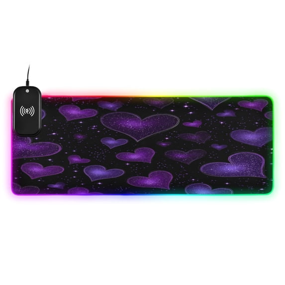 Large RGB Wireless Charging Mouse Pad Amethyst Diamond Hearts14 LED ...