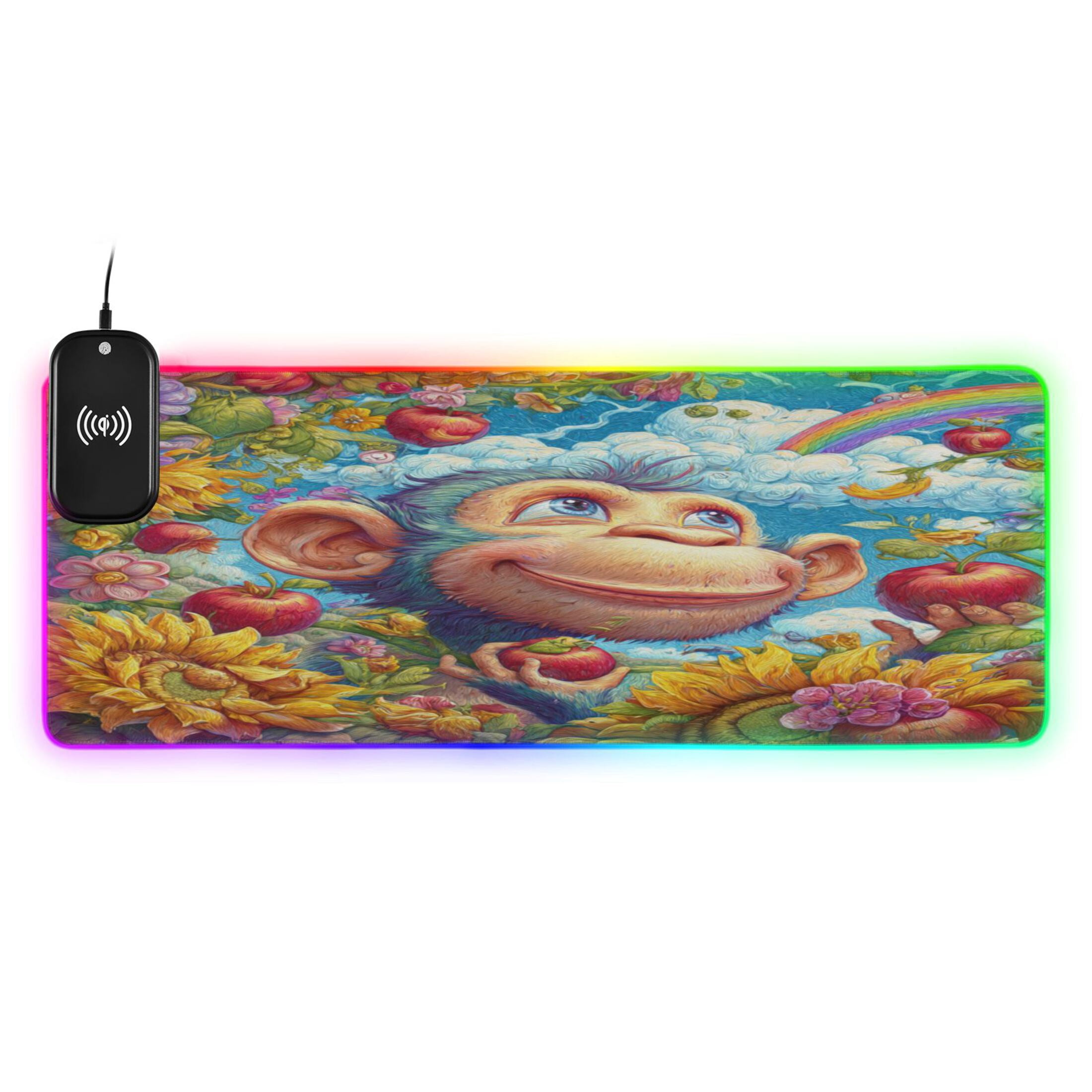 Large RGB Wireless Charging Mouse Pad Blue Monkey in The Garden14 LED ...