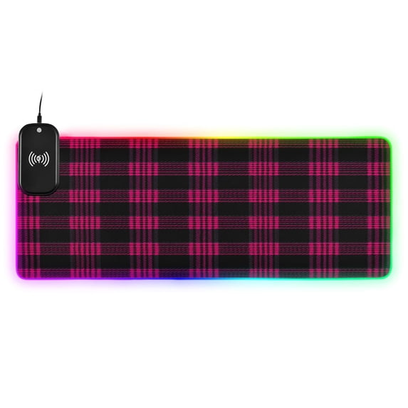 Large RGB Wireless Charging Mouse Pad Bright Pink Black Tartan Print14 ...