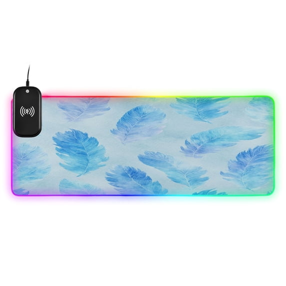 Large RGB Wireless Charging Mouse Pad Cerulean Feather Watercolor Art14 ...