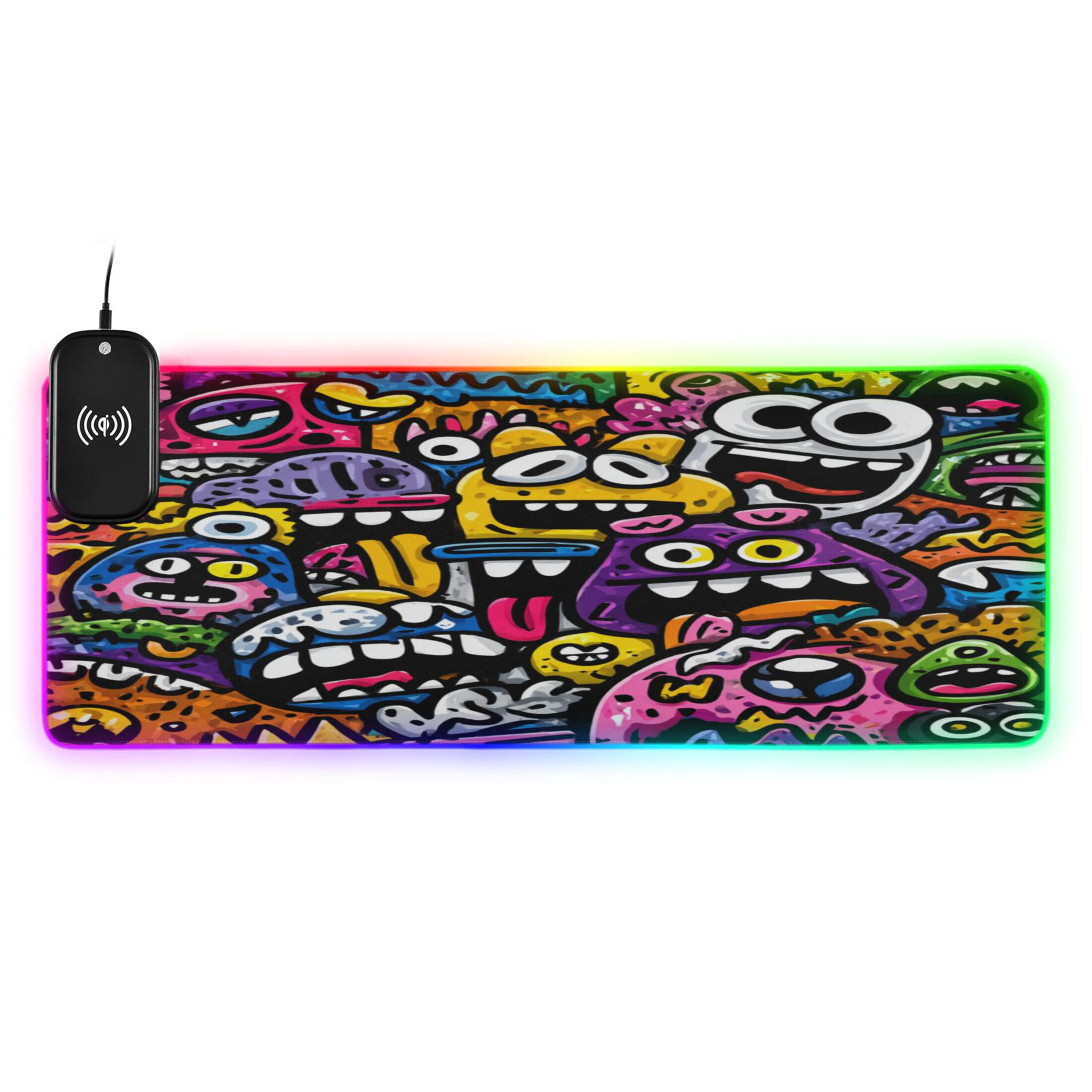 Large RGB Wireless Charging Mouse Pad Colorful Cartoon Monsters14 LED ...