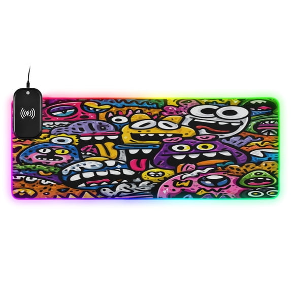 Large RGB Wireless Charging Mouse Pad Colorful Cartoon Monsters14 LED ...