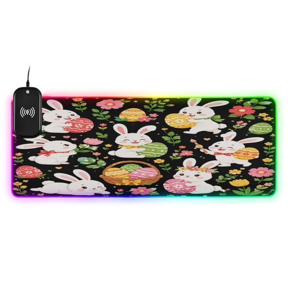 Large RGB Wireless Charging Mouse Pad Cute Spring Bunny Floral Art14 ...