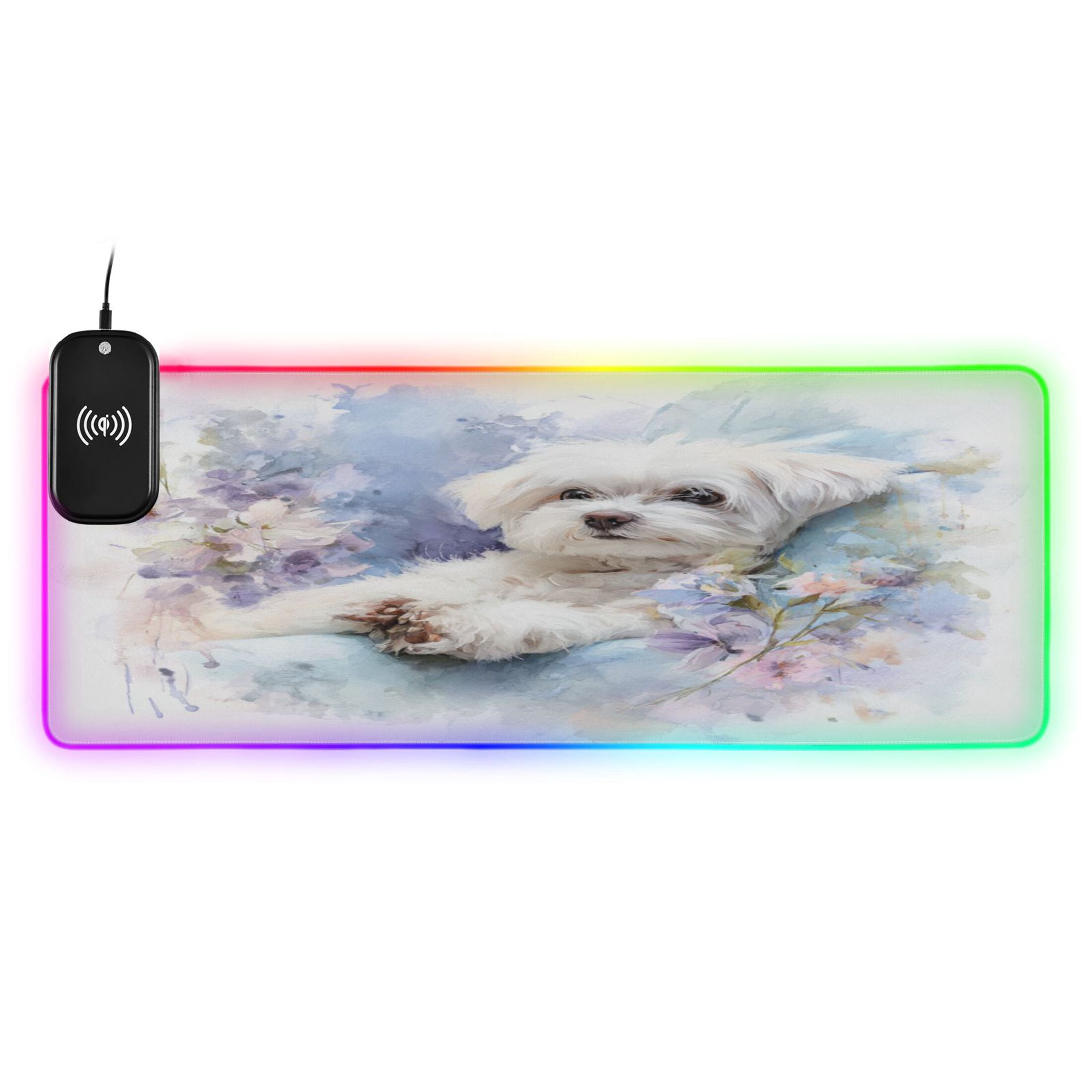 Large RGB Wireless Charging Mouse Pad Cute White Maltese Dog14 LED ...