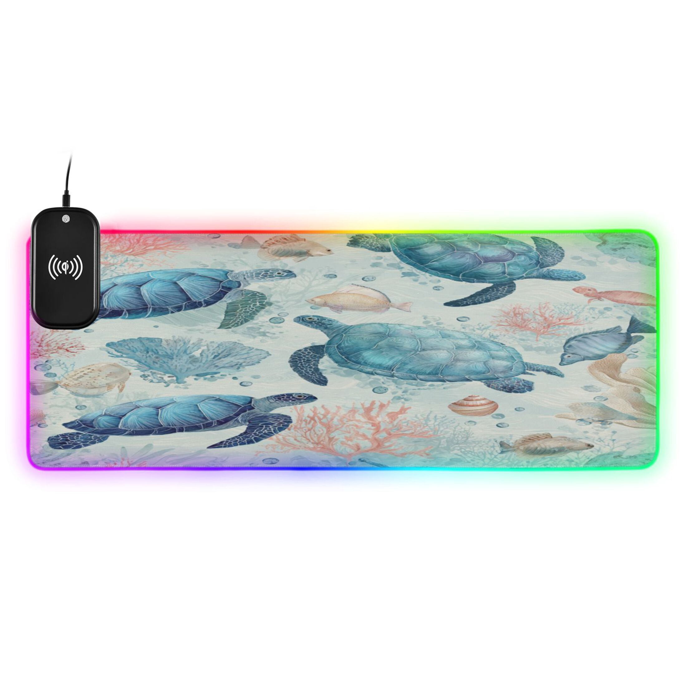 Large RGB Wireless Charging Mouse Pad Deep Green Sea Turtles14 LED ...