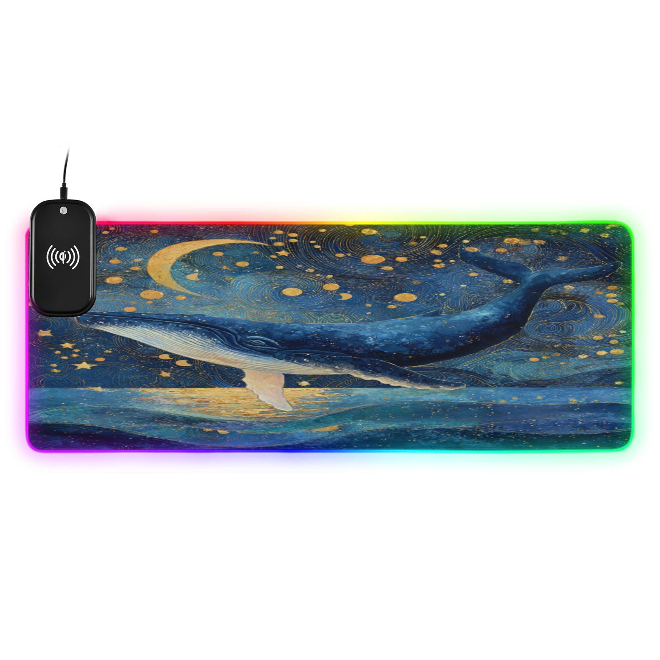 Large RGB Wireless Charging Mouse Pad Gold Foil Starry Whale Art14 LED ...