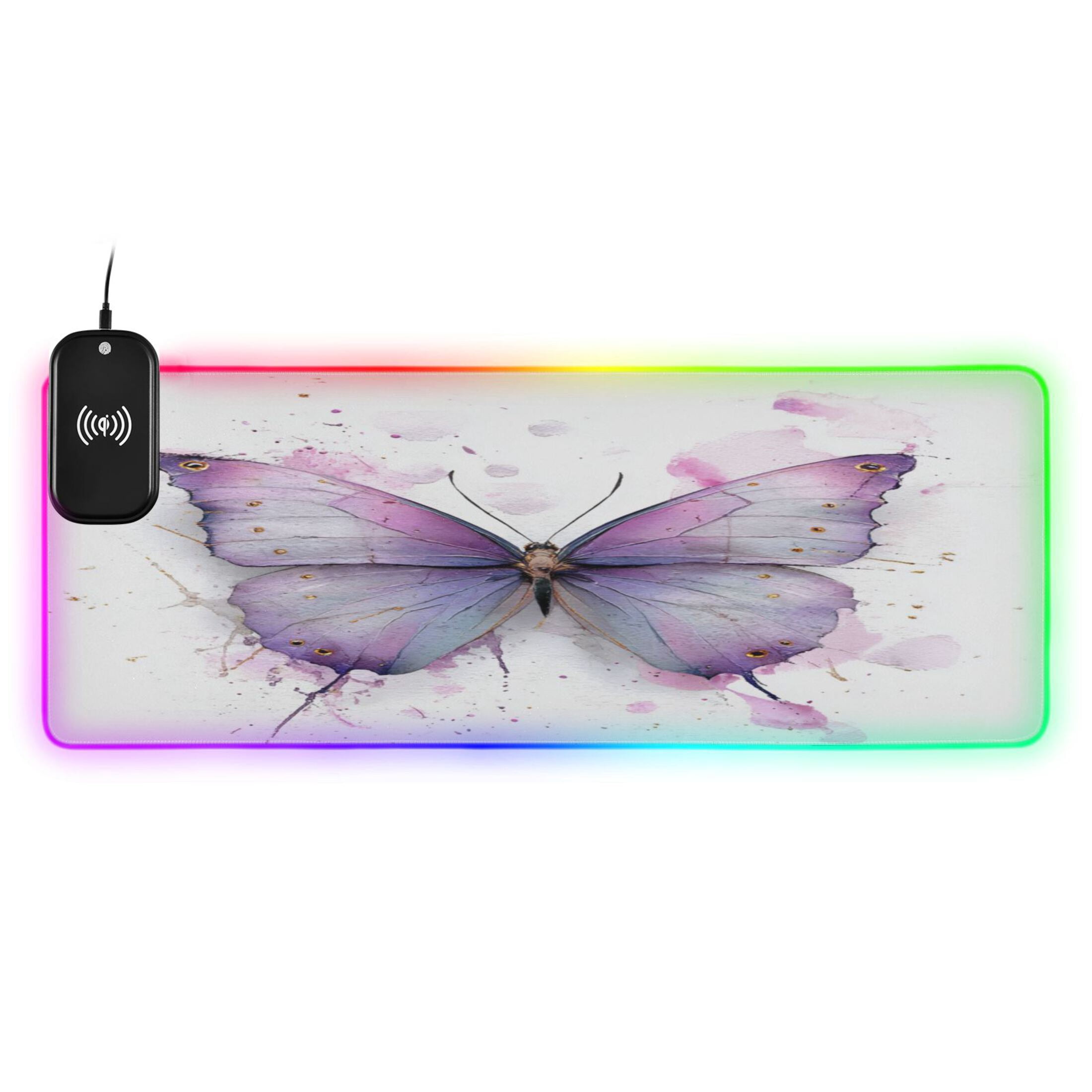 Large RGB Wireless Charging Mouse Pad Gold Vein Butterfly Art Print14 ...
