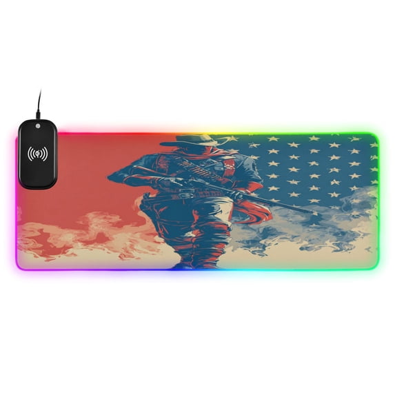 Large RGB Wireless Charging Mouse Pad Independent Western Cowboy14 LED ...