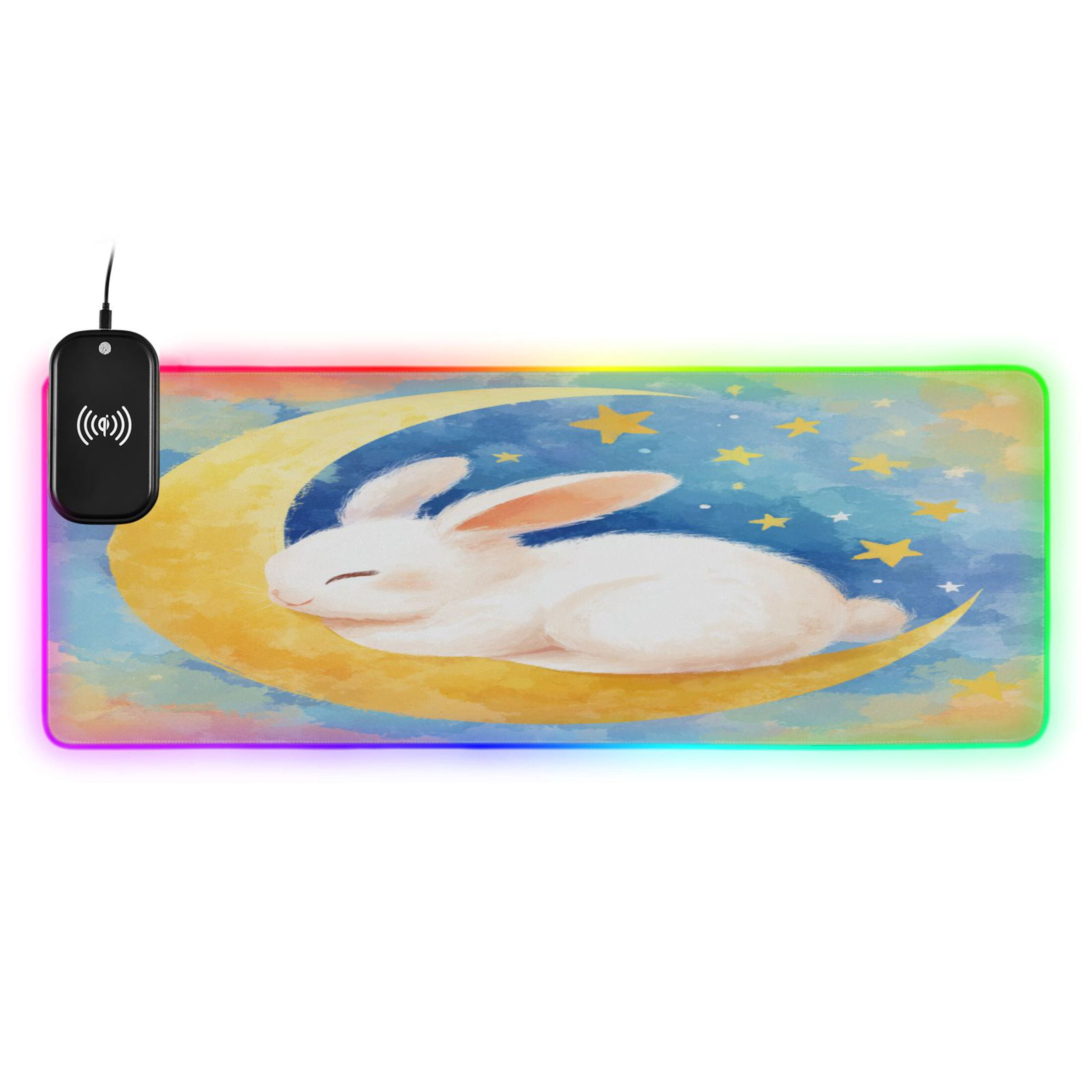 Large RGB Wireless Charging Mouse Pad Moonlit Bunny Dreams14 LED Modes ...