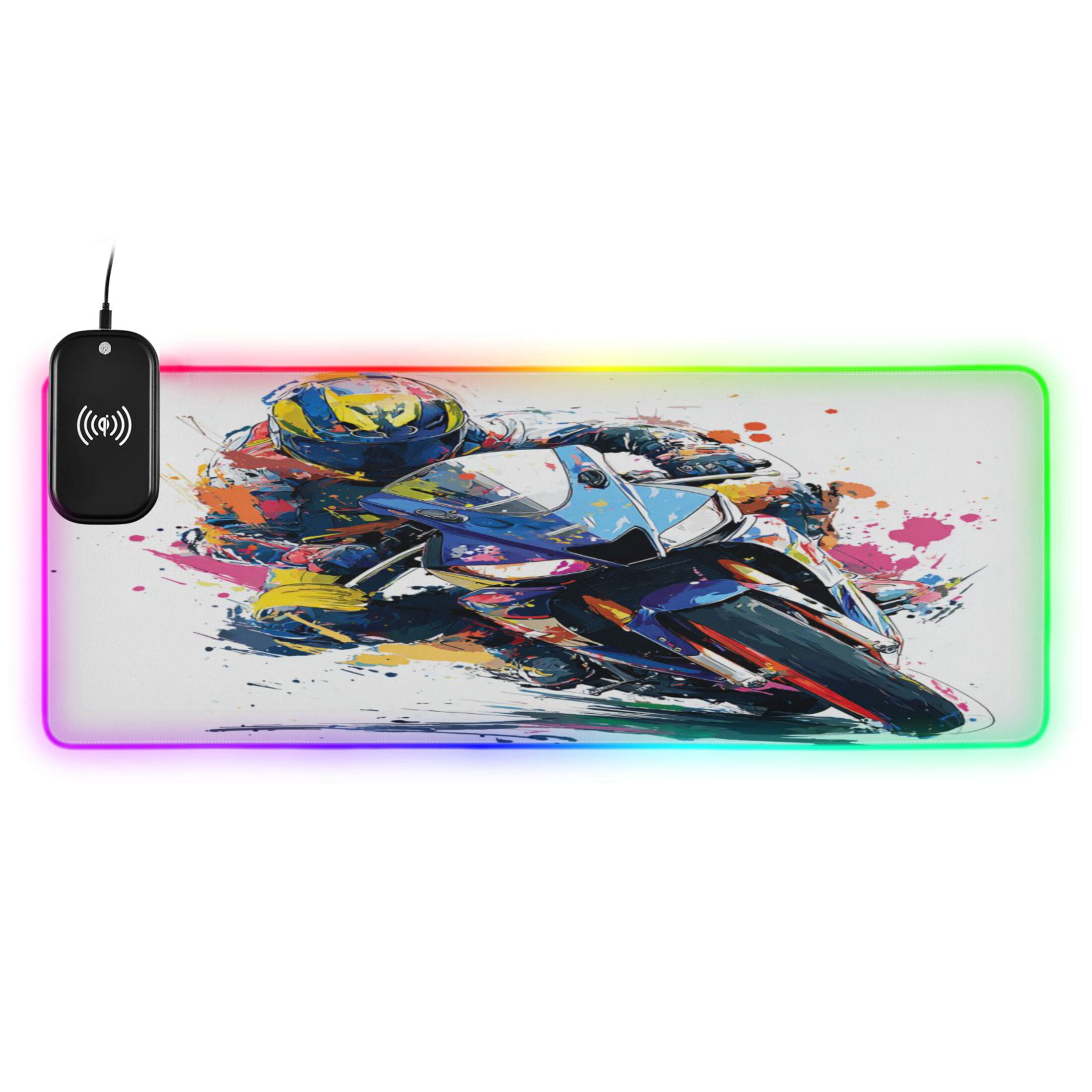 Large RGB Wireless Charging Mouse Pad Racing Splash Pattern14 LED Modes ...
