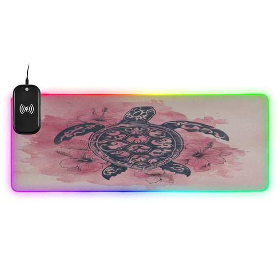 Large RGB Wireless Charging Mouse Pad Sea Turtle Print Pattern14 LED ...