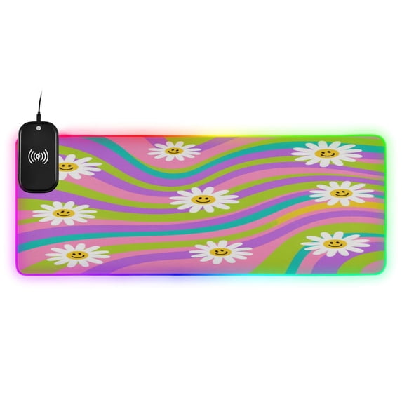 Large RGB Wireless Charging Mouse Pad Smiling Daisy on Multicolor ...