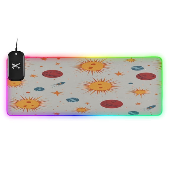 Large RGB Wireless Charging Mouse Pad Sun and Rocket Pattern14 LED ...