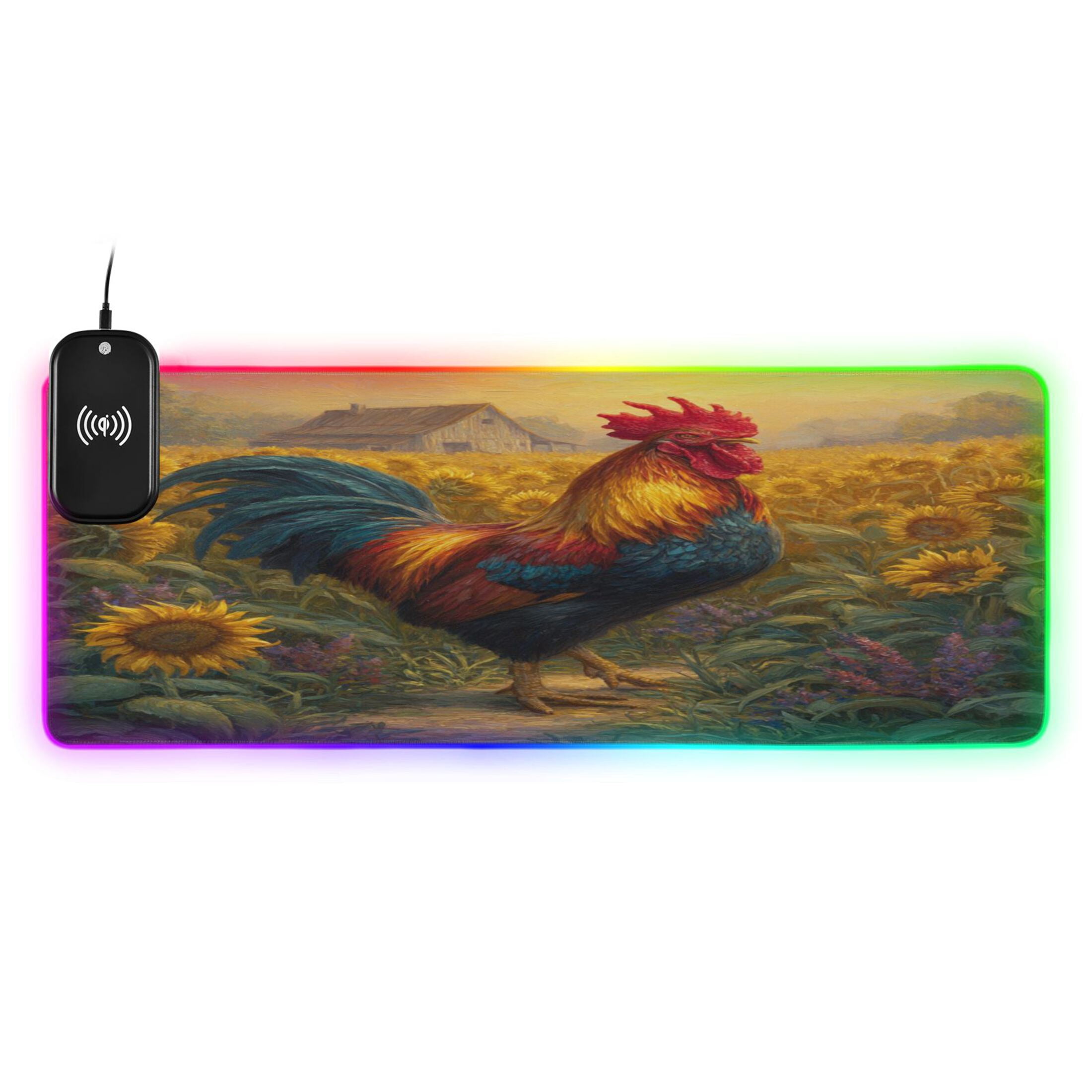 Large RGB Wireless Charging Mouse Pad Sunflower Farm's Rooster14 LED ...