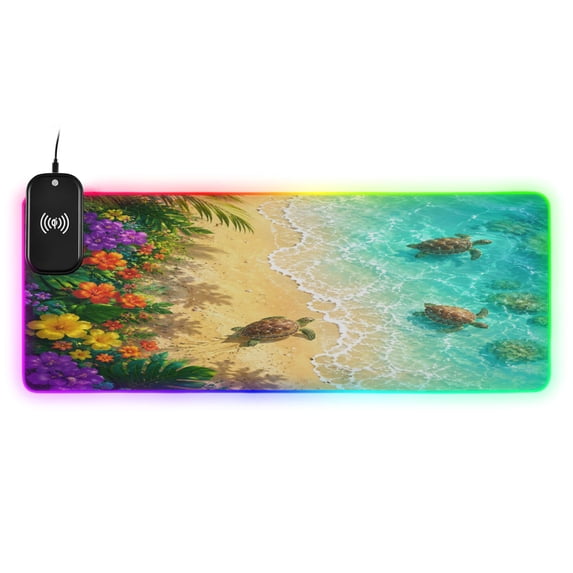 Large RGB Wireless Charging Mouse Pad Sunny Turtle Ocean Shore14 LED ...