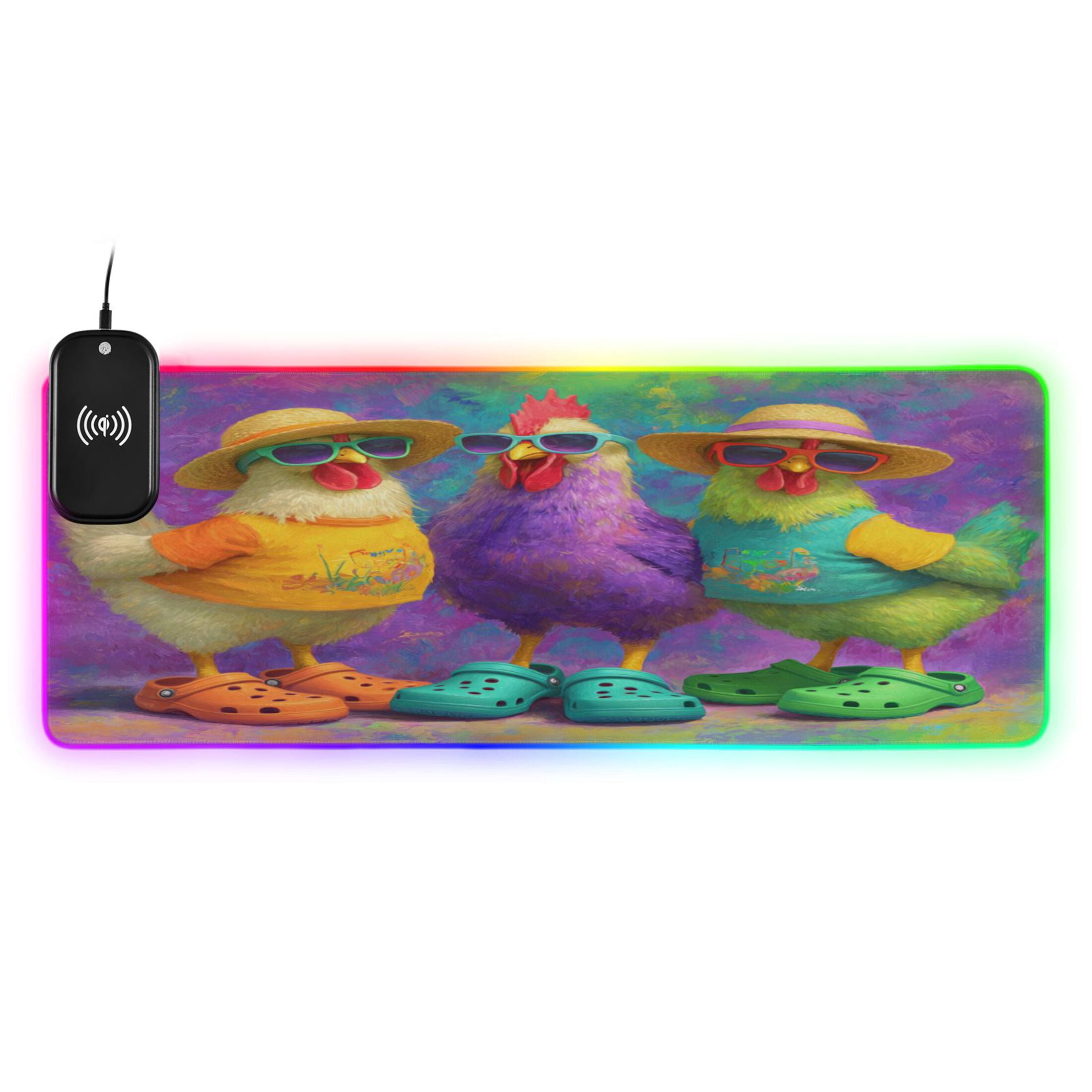 Large RGB Wireless Charging Mouse Pad Three Cute Chickens Pattern14 LED ...