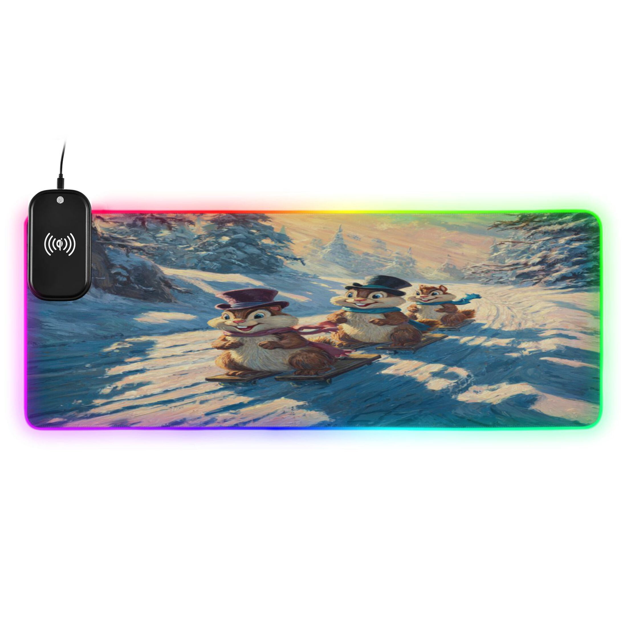 Large RGB Wireless Charging Mouse Pad Three Lovable Chipmunks14 LED ...