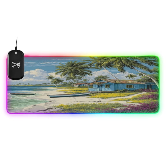 Large RGB Wireless Charging Mouse Pad Tropical Beach Hut Escape14 LED ...