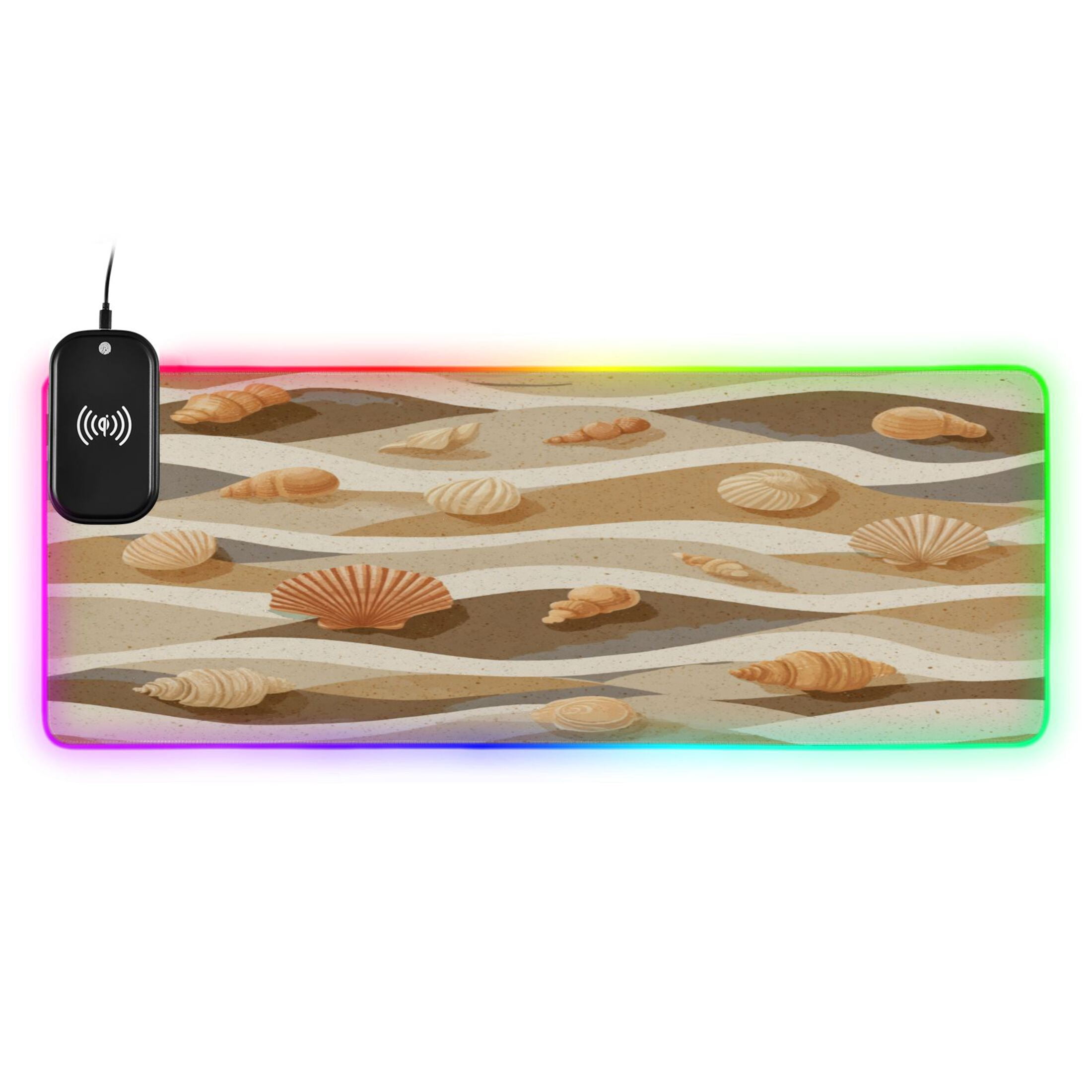 Large RGB Wireless Charging Mouse Pad Warm Vintage Beach Shell Art14 ...