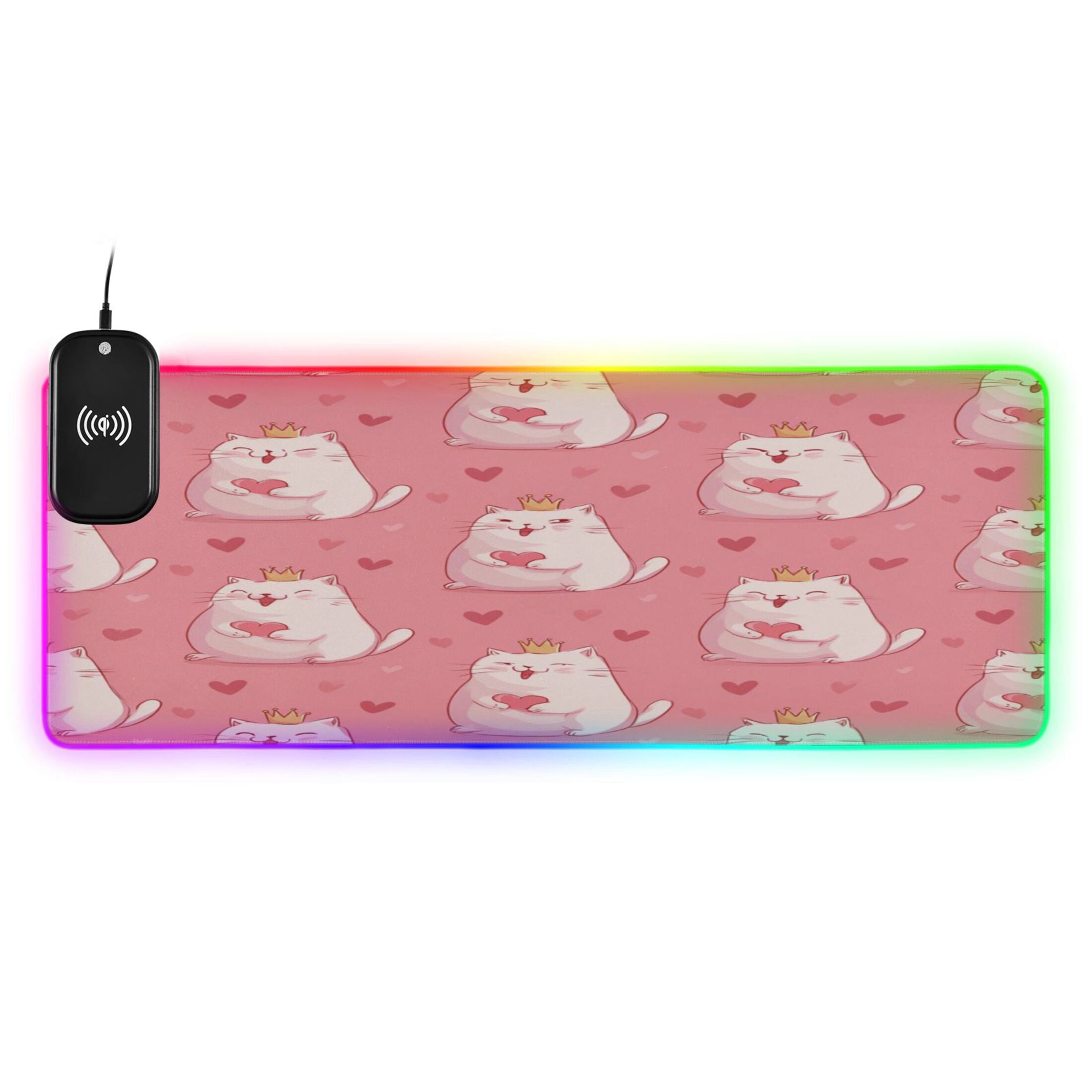 Large RGB Wireless Charging Mouse Pad White Fat Cat14 LED Modes Non ...