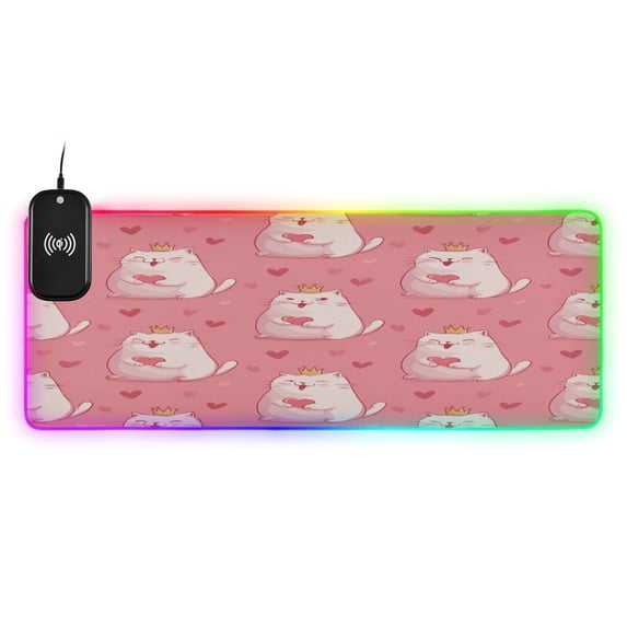 Large RGB Wireless Charging Mouse Pad White Fat Cat14 LED Modes Non ...