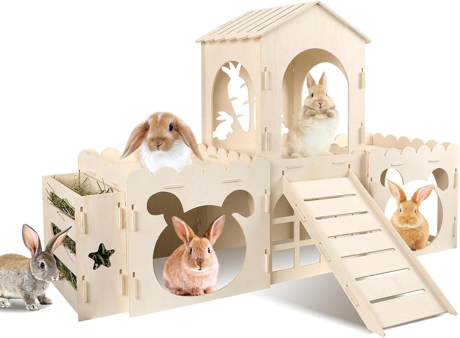 Large Rabbit Hideout Bunny Castle, Wooden Bunny House & Rabbit Hay ...