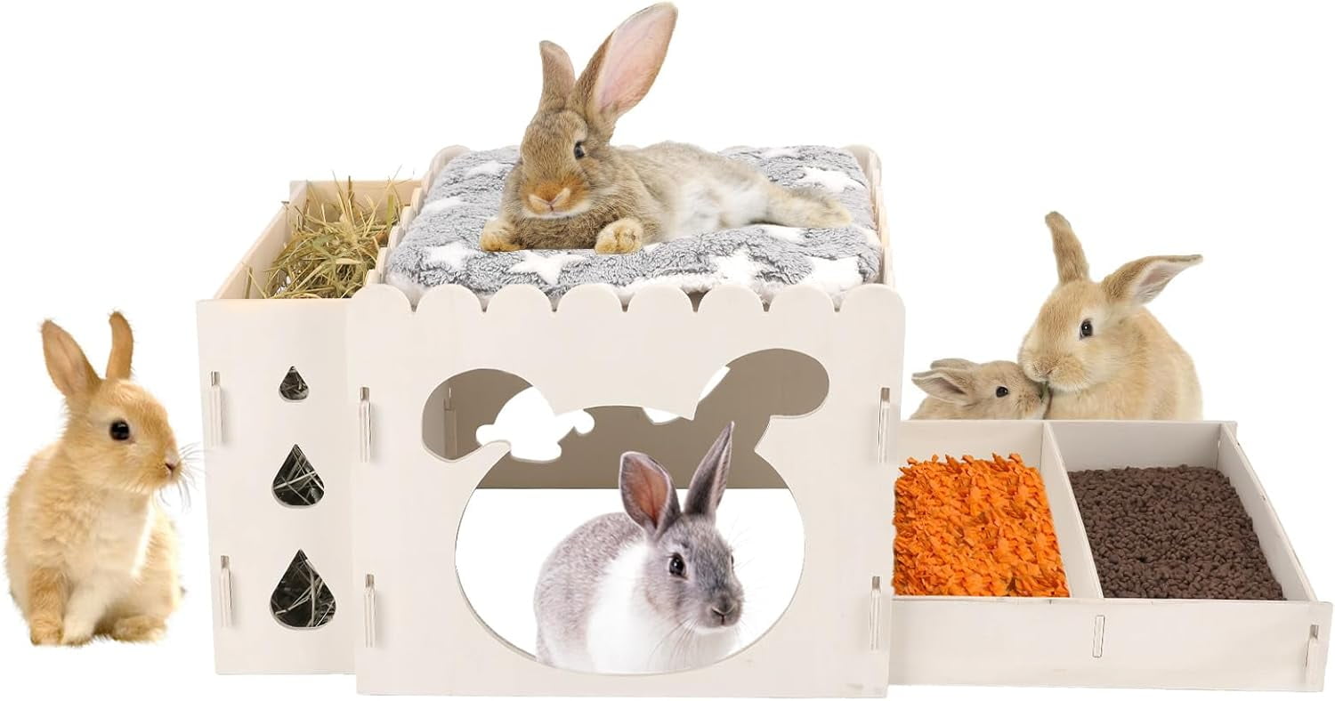 Large Rabbit Hideout Bunny Castle, Wooden Bunny House & Rabbit Hay ...