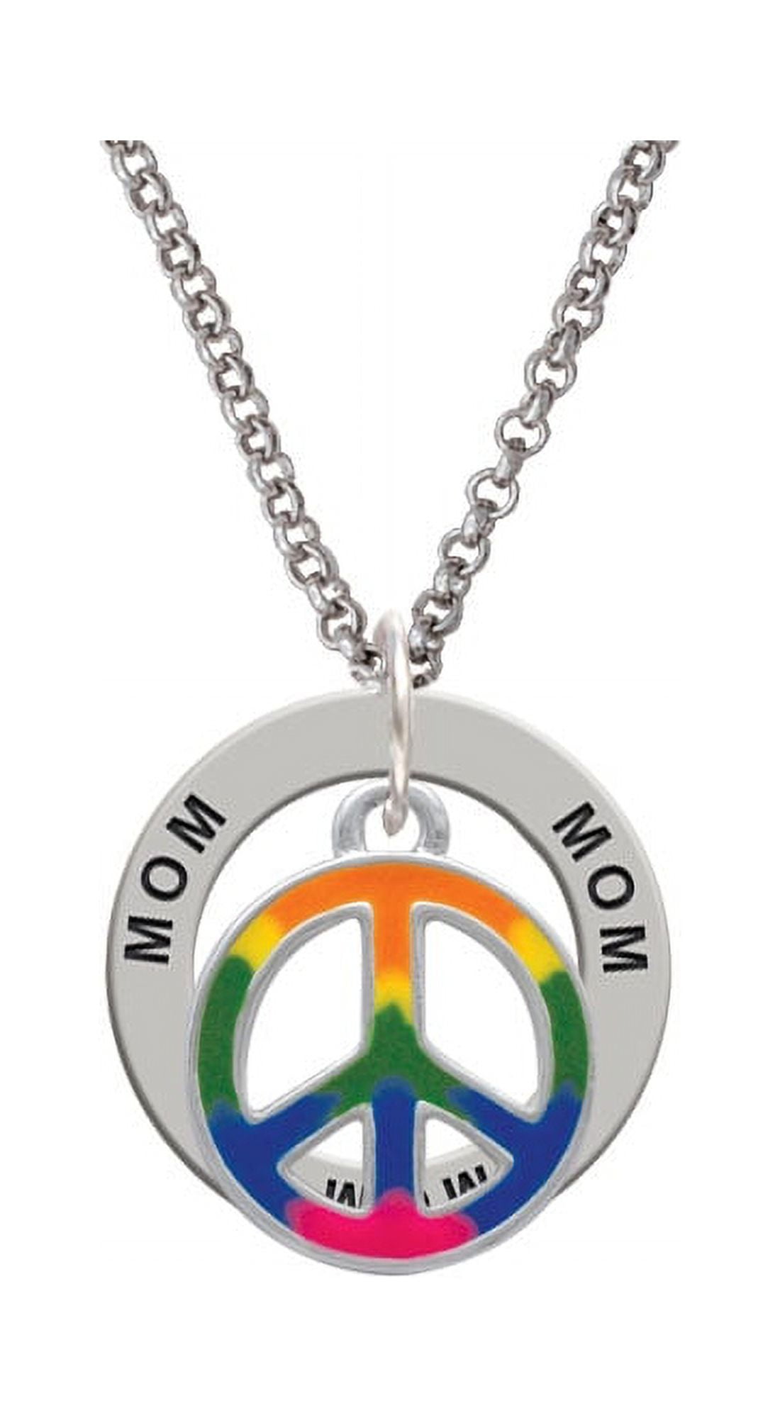 Large Rainbow Colored Peace Sign Mom Affirmation Ring Necklace ...