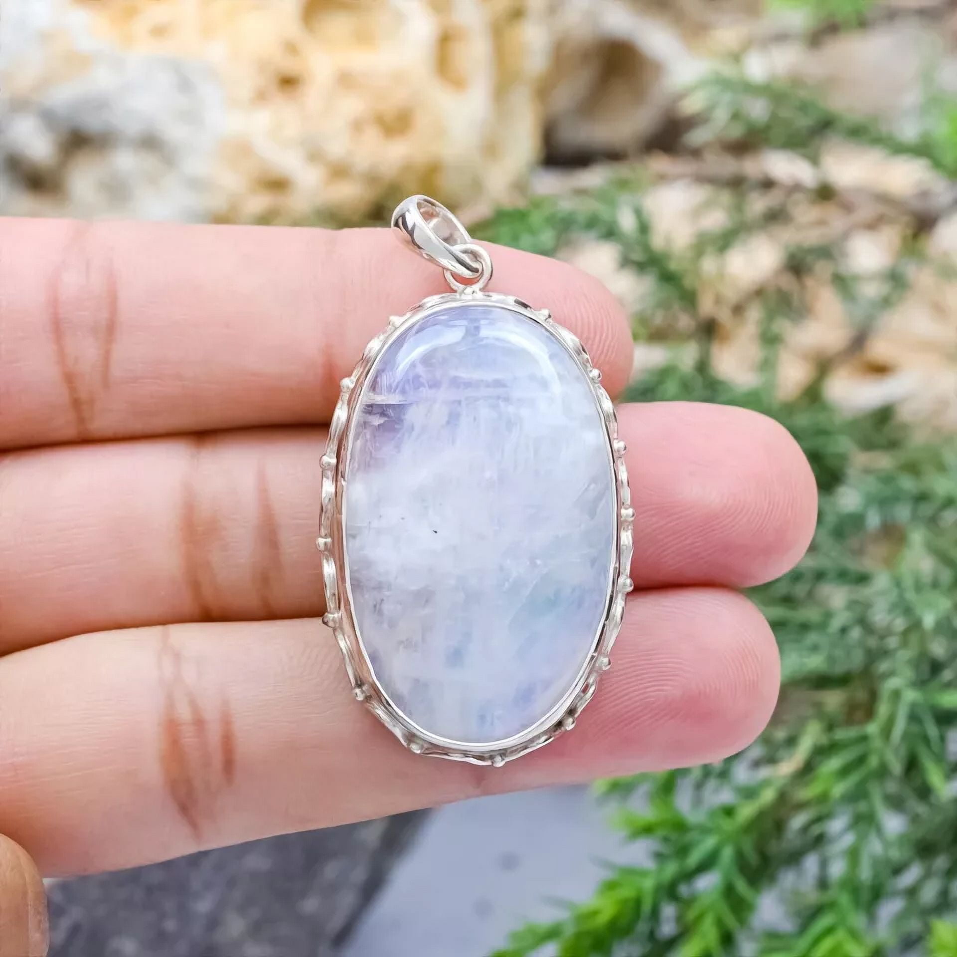 Large Rainbow Moonstone Oval Shape Pendant 925 Sterling Silver Pendant ...