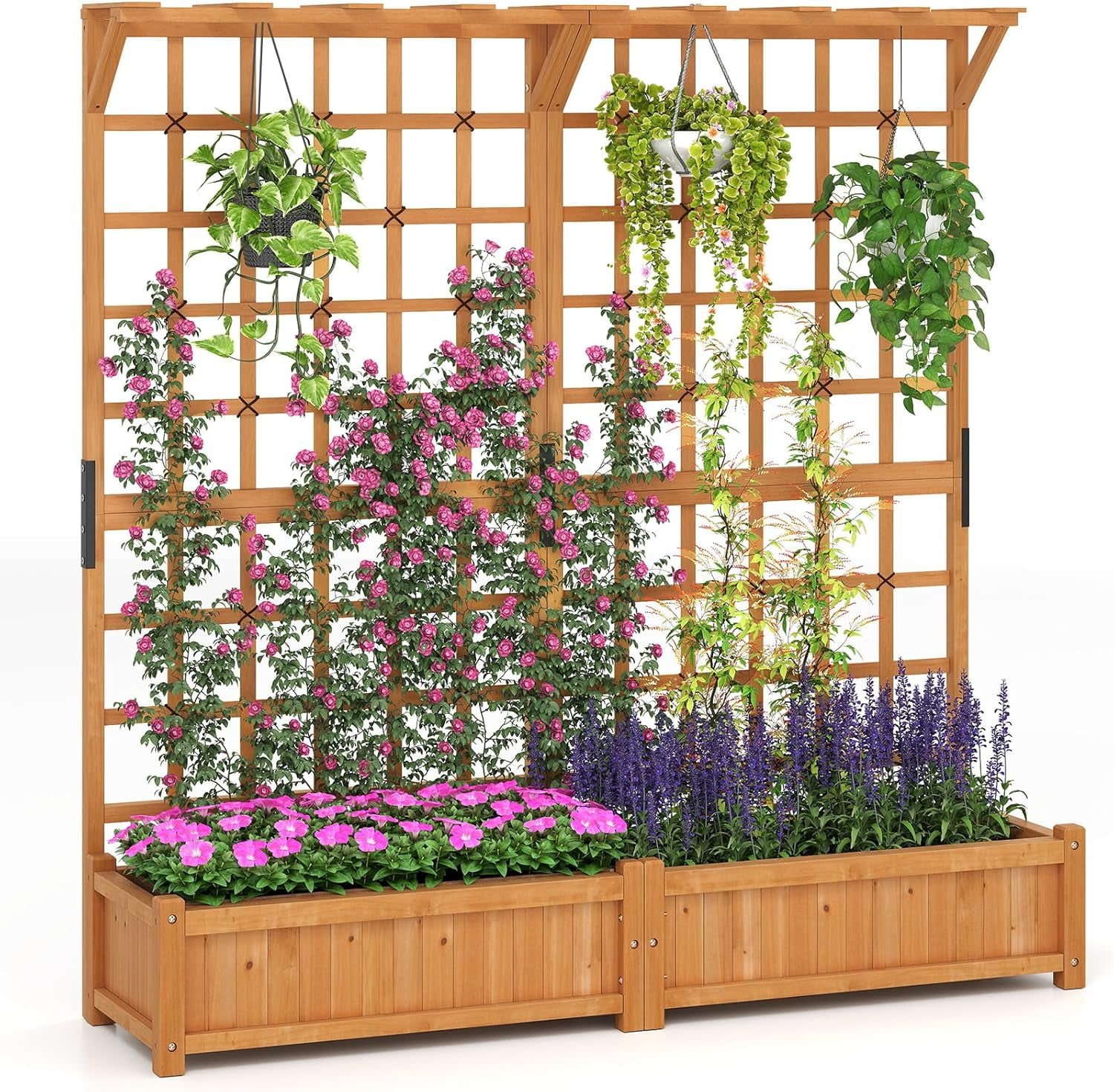 Large Raised Garden Bed with Trellis & Roof, 72" Wooden Garden Bed ...