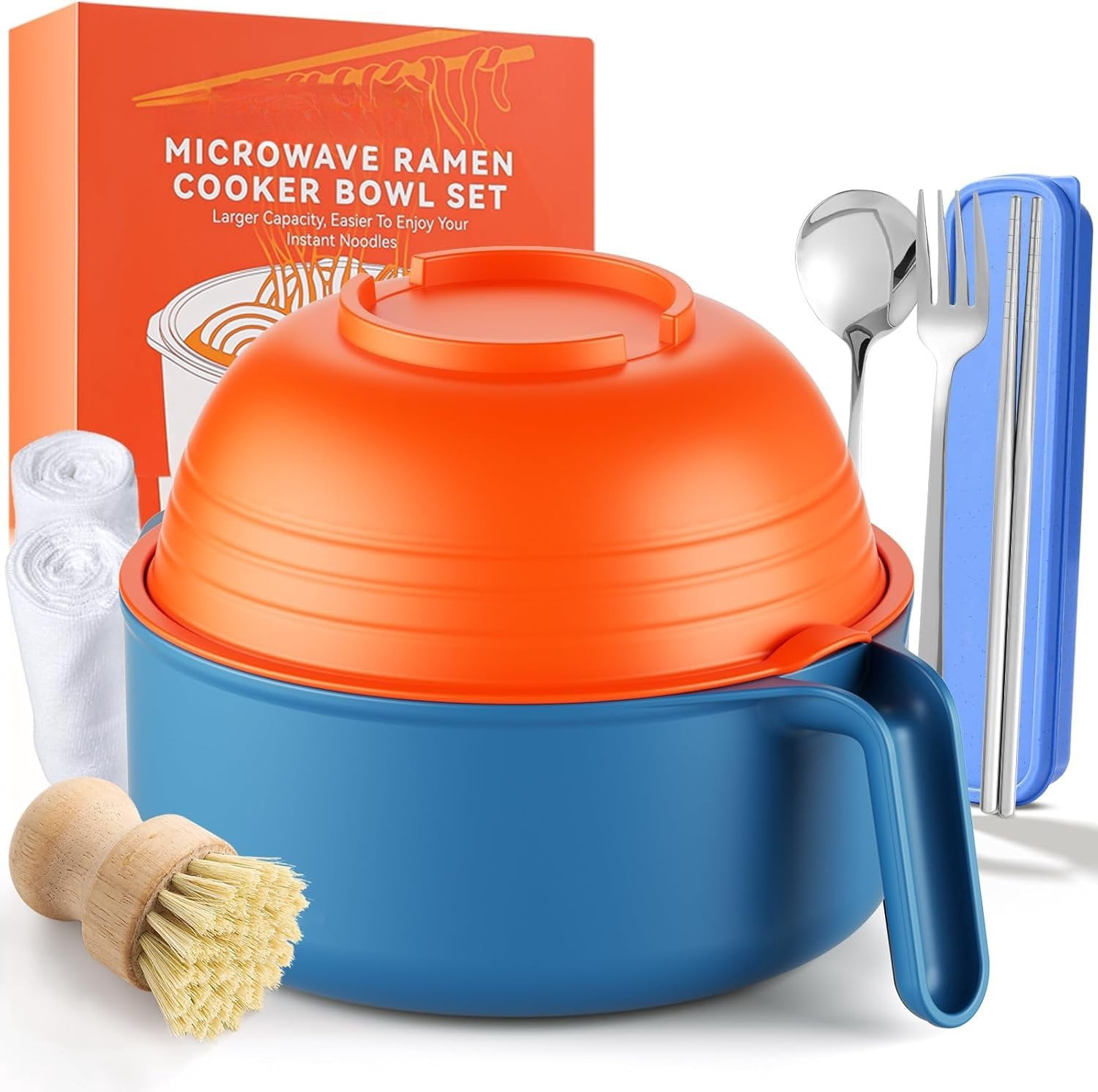 Large Ramen Bowl Set, Microwave Noodle Pasta Cooker with Lid and ...