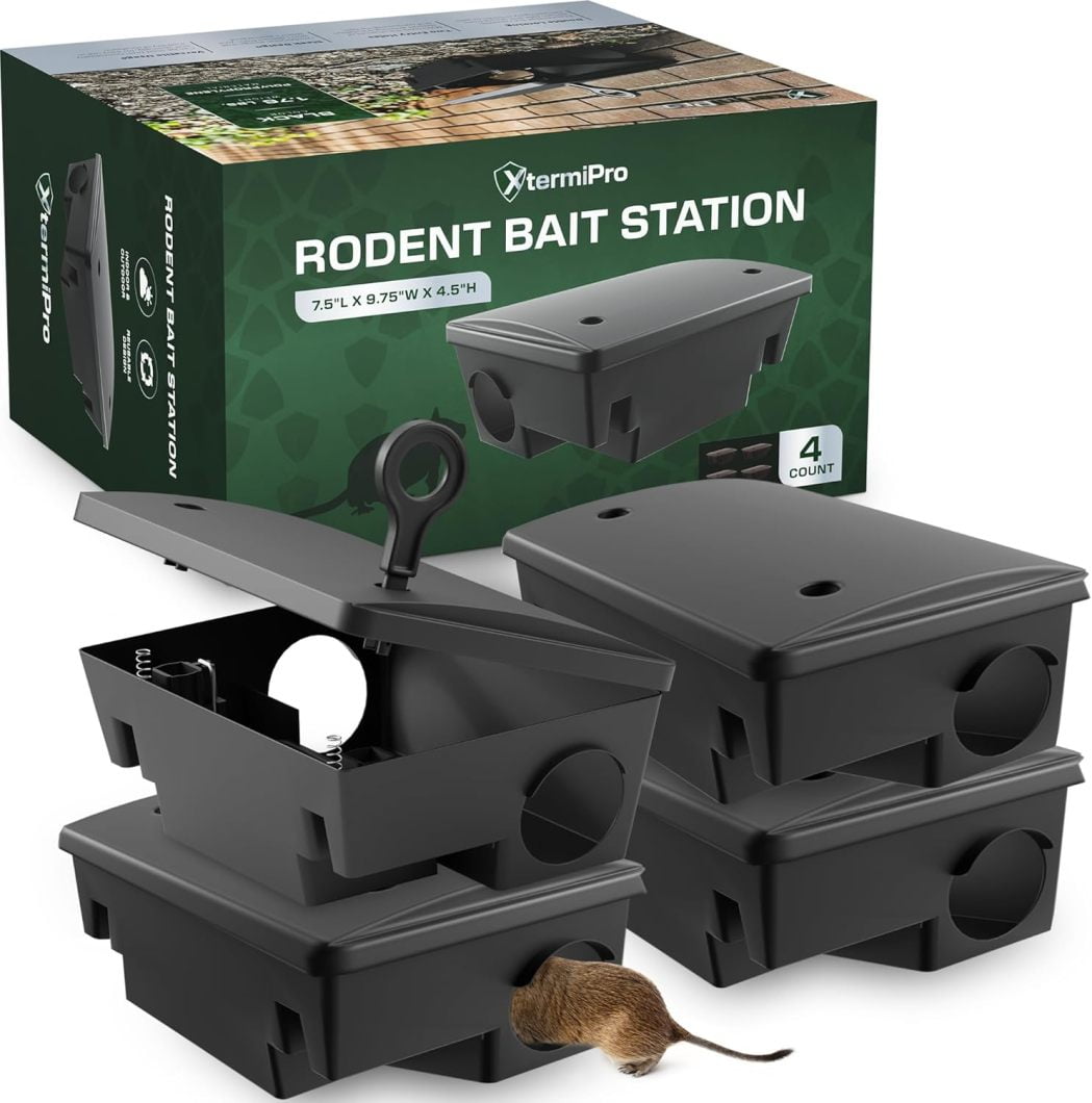 Large Rat & Mouse Bait Station - 4 Pack - Rat Bait Stations for Mice Outdoor/Indoor - Tamper ...
