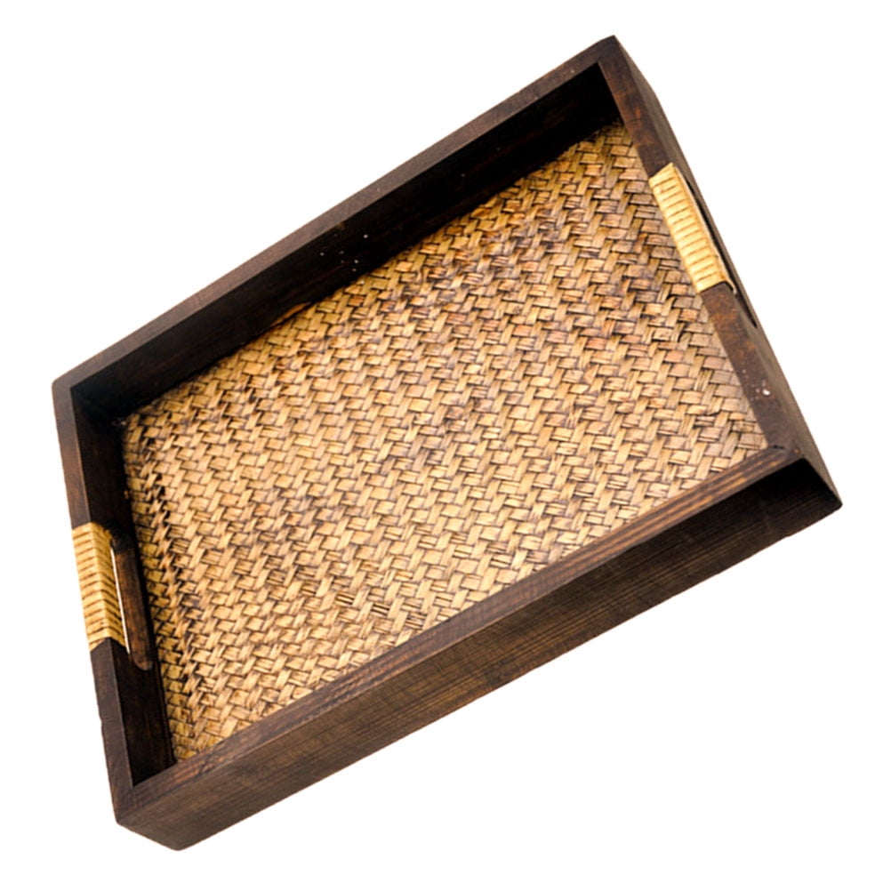 Large Rattan Display Tray Rectangle Dark Wicker Wooden Pallet - Walmart.com