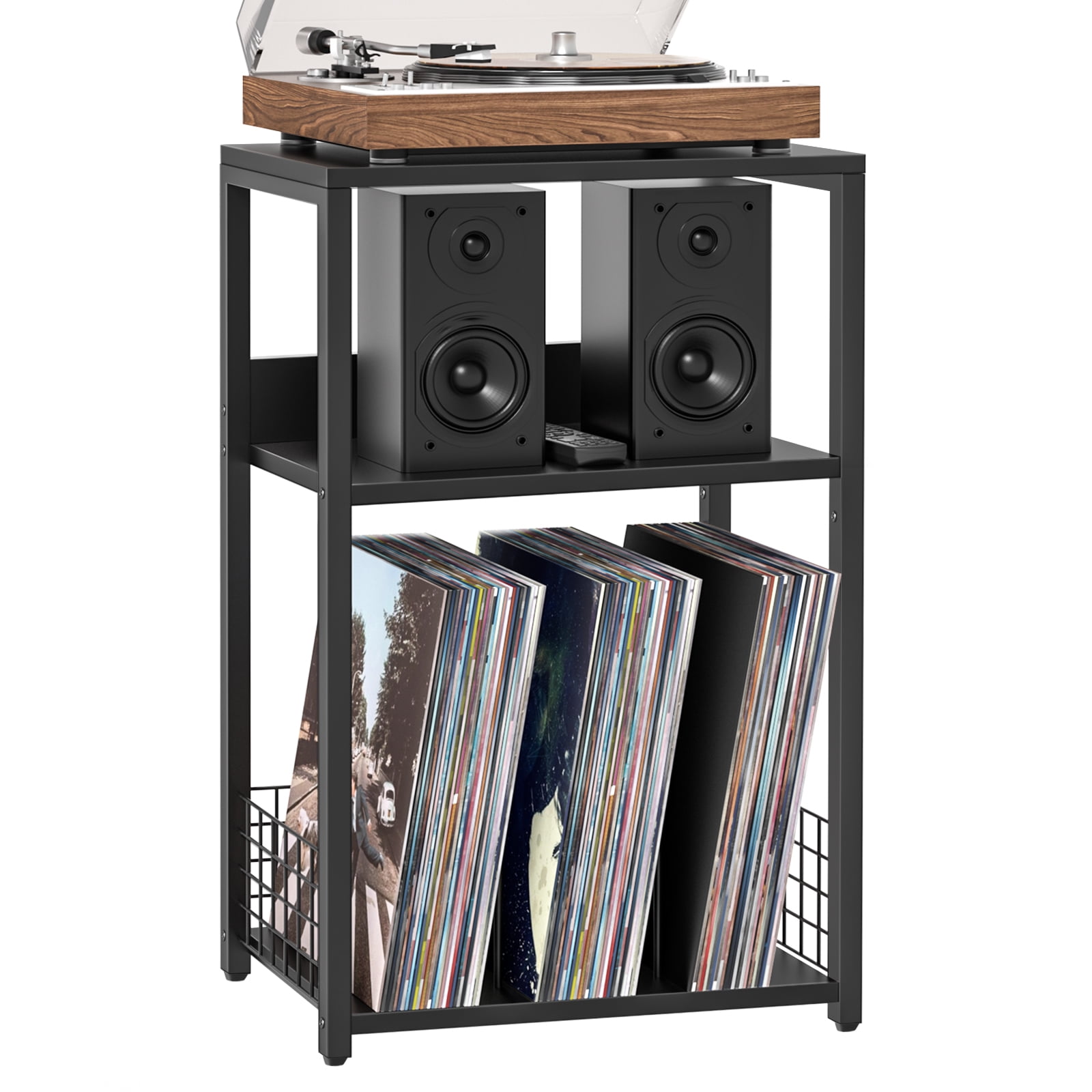 Large Record Player Stand, 3-Tier Vinyl Record Storage for up to 130 ...