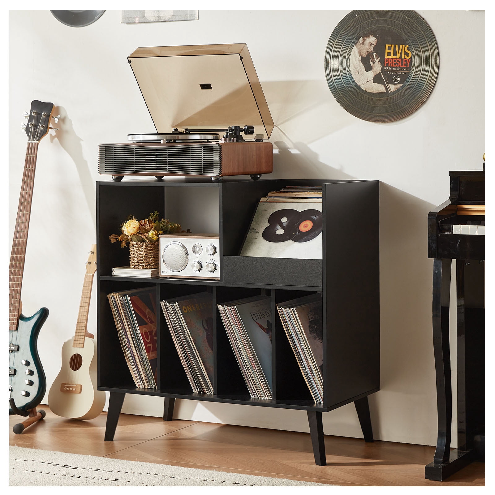 Large Record Player Stand, CD DVD Media Storage with Storage Vinyl ...