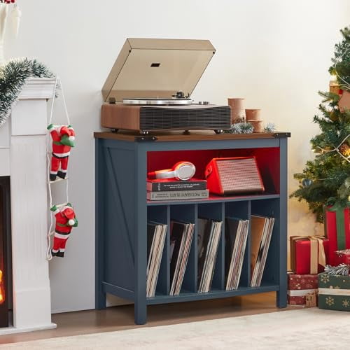 Large Record Player Stand with Charging Station & LED Lights, Vinyl ...