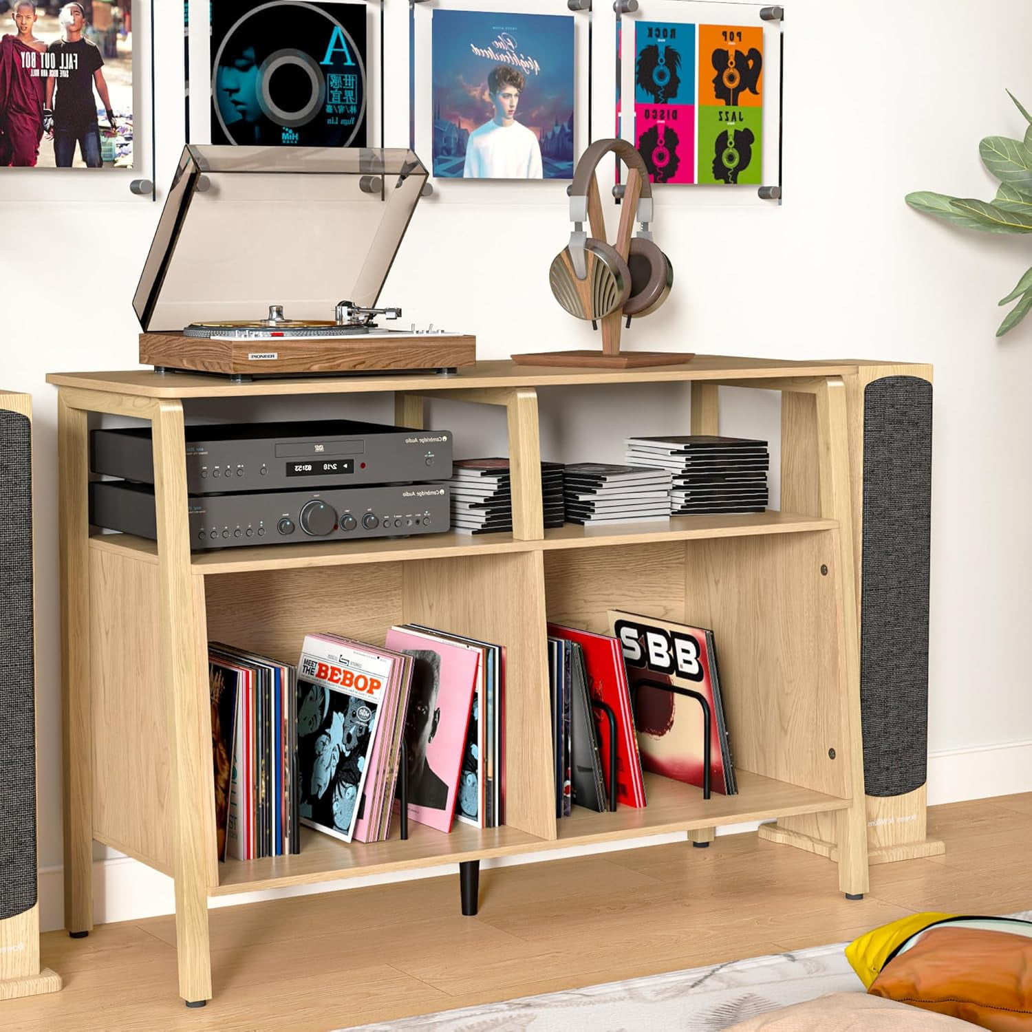 Large Record Player Stand,Mid Century Turntable Stand Table with Open ...