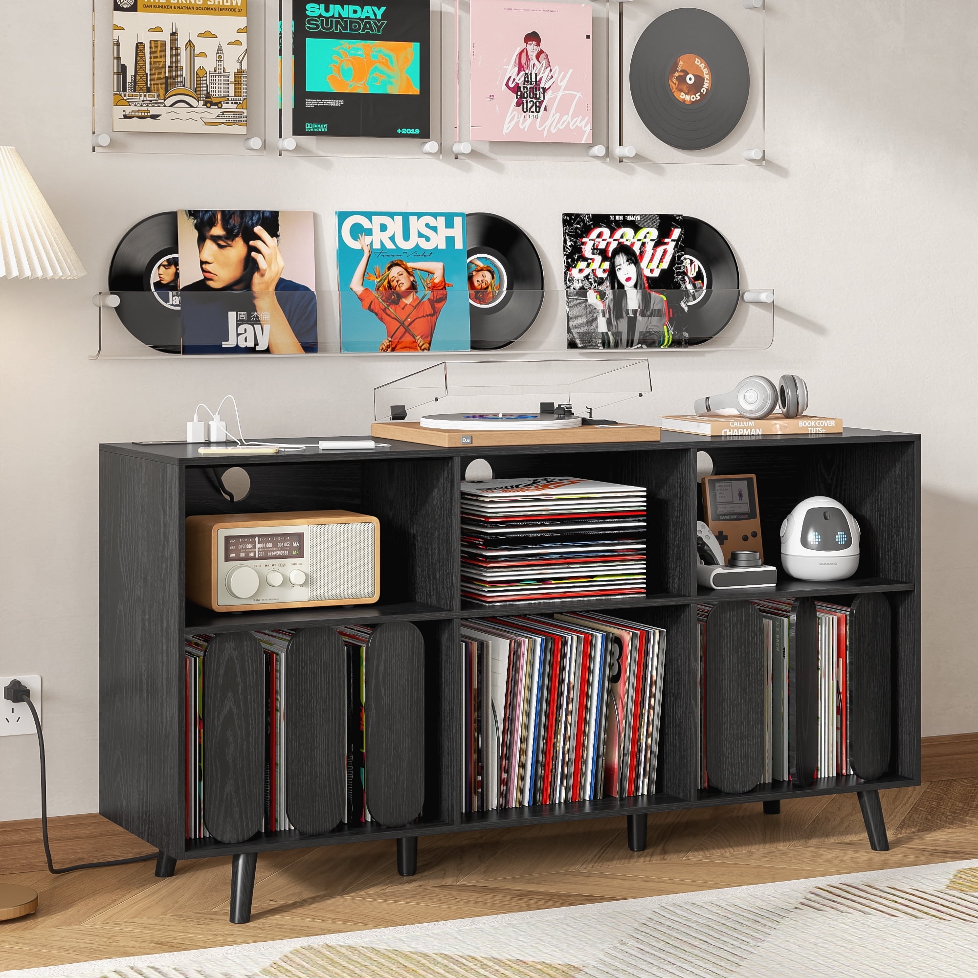 Large Record Player Stand, Mid Century Turntable Table with Record ...