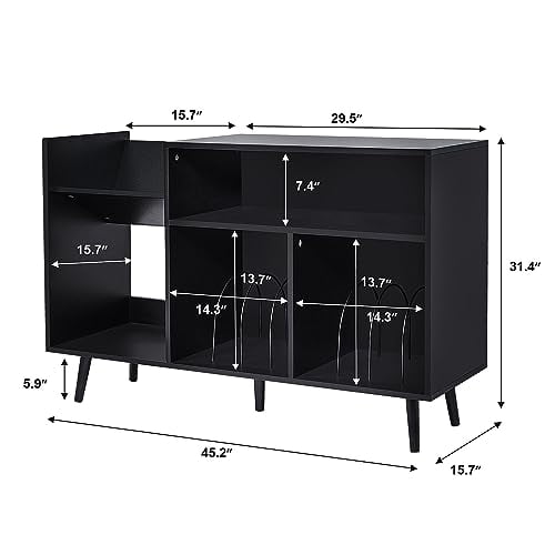 Large Record Player Stand, Mid-Century Vinyl Record Storage Table with ...