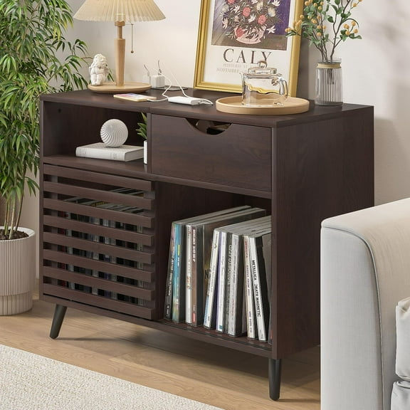 DIYART Large Record Player Stand with Power Outlet, Vinyl Record ...