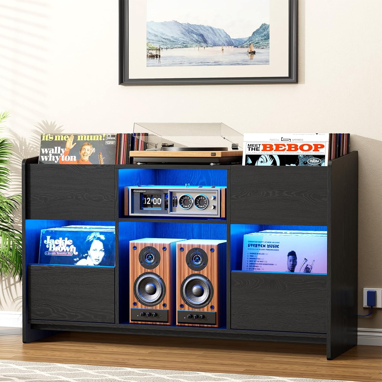 Large Record Player Stand with Vinyl Record Storage Cabinet, Record ...