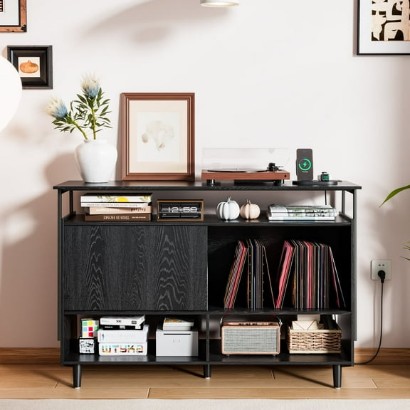 Large Record Player Table with Charging Station & LED Lights, Green ...