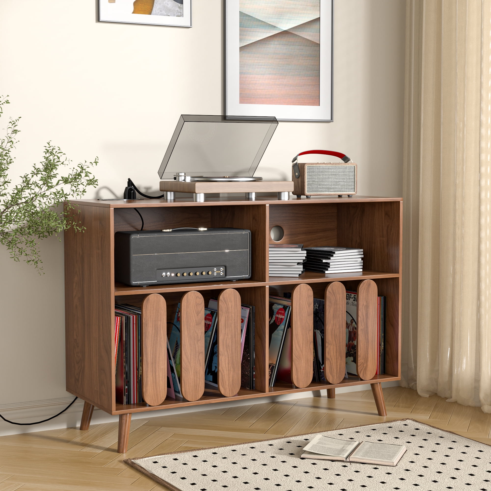 Large Record Player Stand, Vinyl Record Storage Holder with Power ...