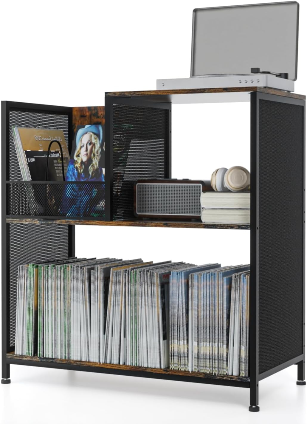 Large Record Player Stand with Vinyl Storage, 3-Tier Record Storage for ...